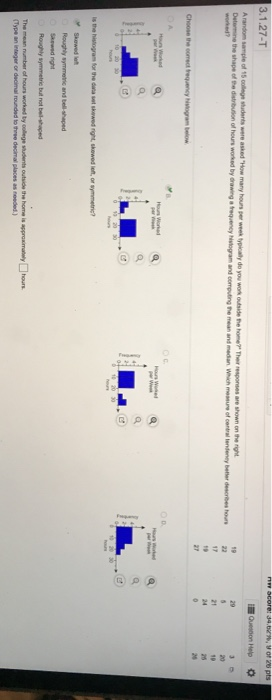 Solved the mean numver of hours worked by college students | Chegg.com