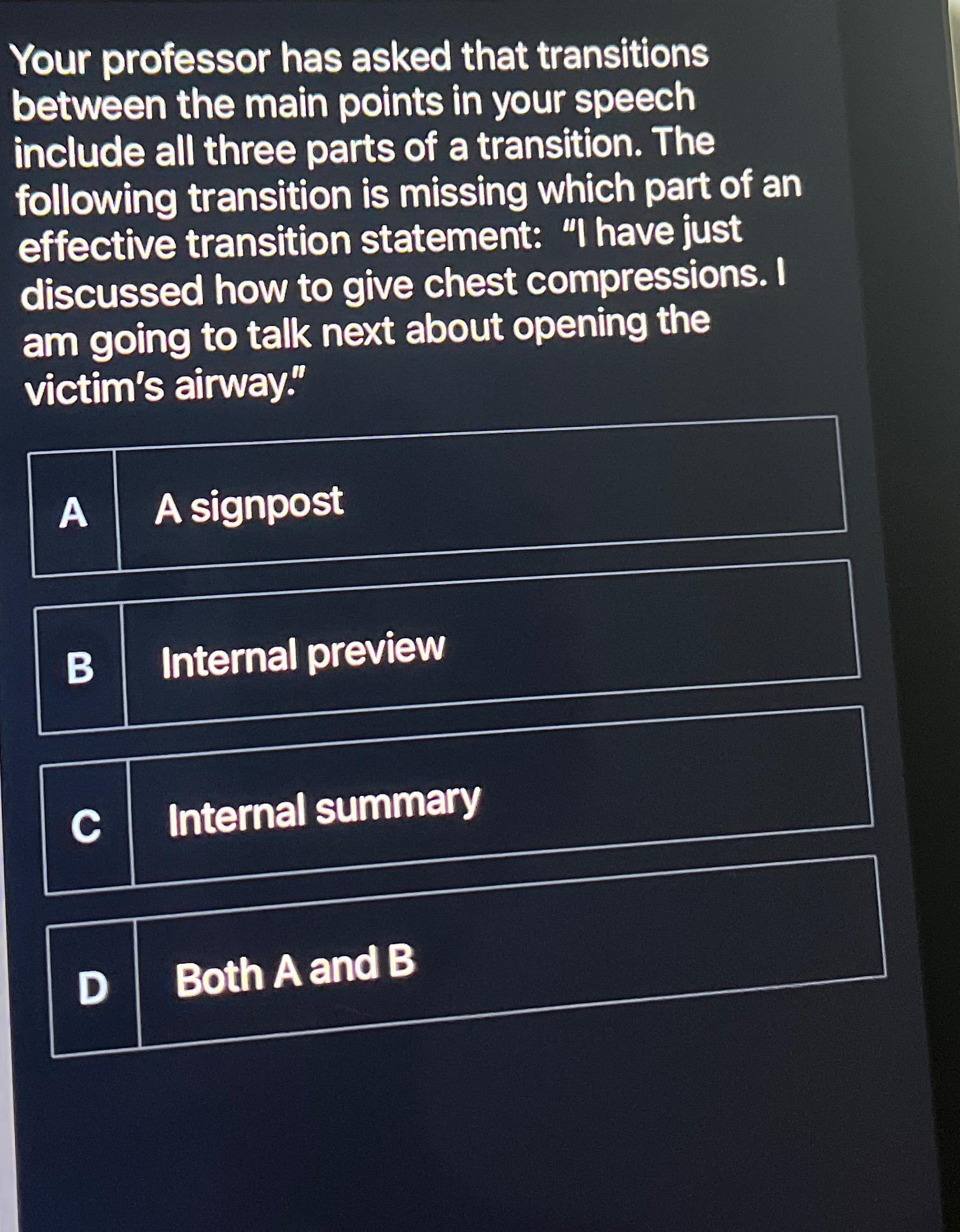 Solved Your professor has asked that transitions between the | Chegg.com