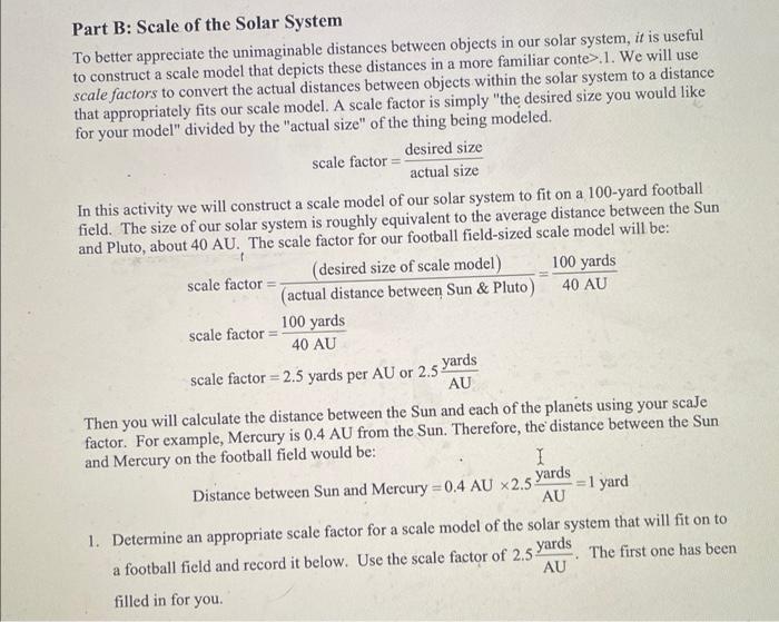 Solved Part B: Scale of the Solar System To better | Chegg.com