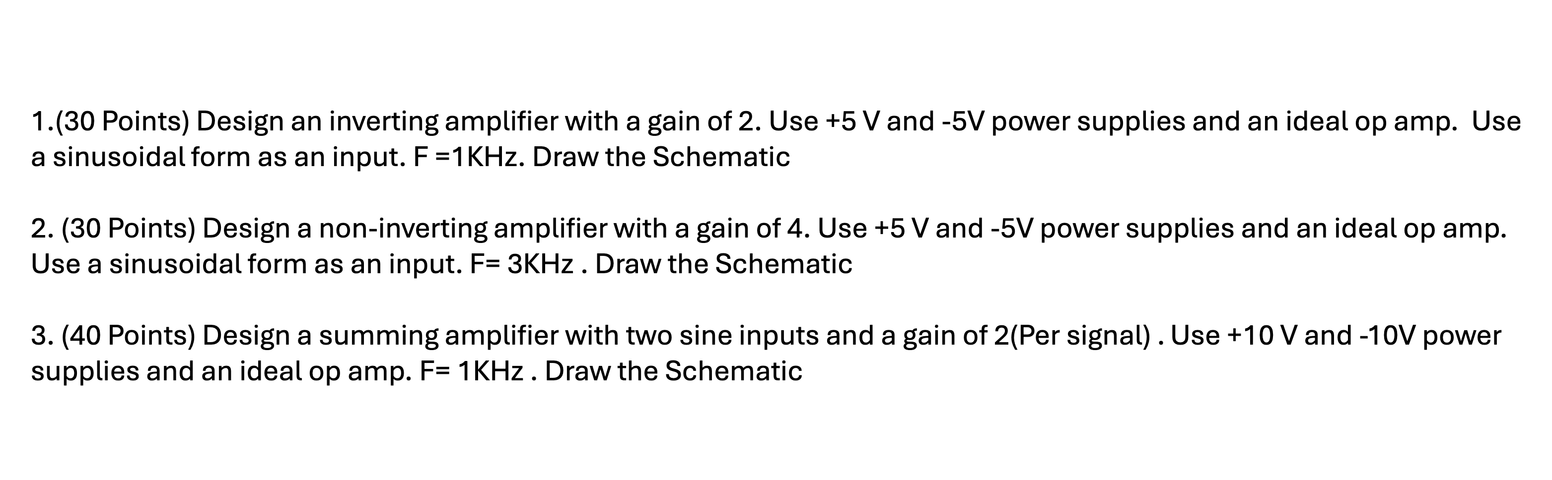 Solved 1.(30 ﻿Points) ﻿Design an inverting amplifier with a | Chegg.com