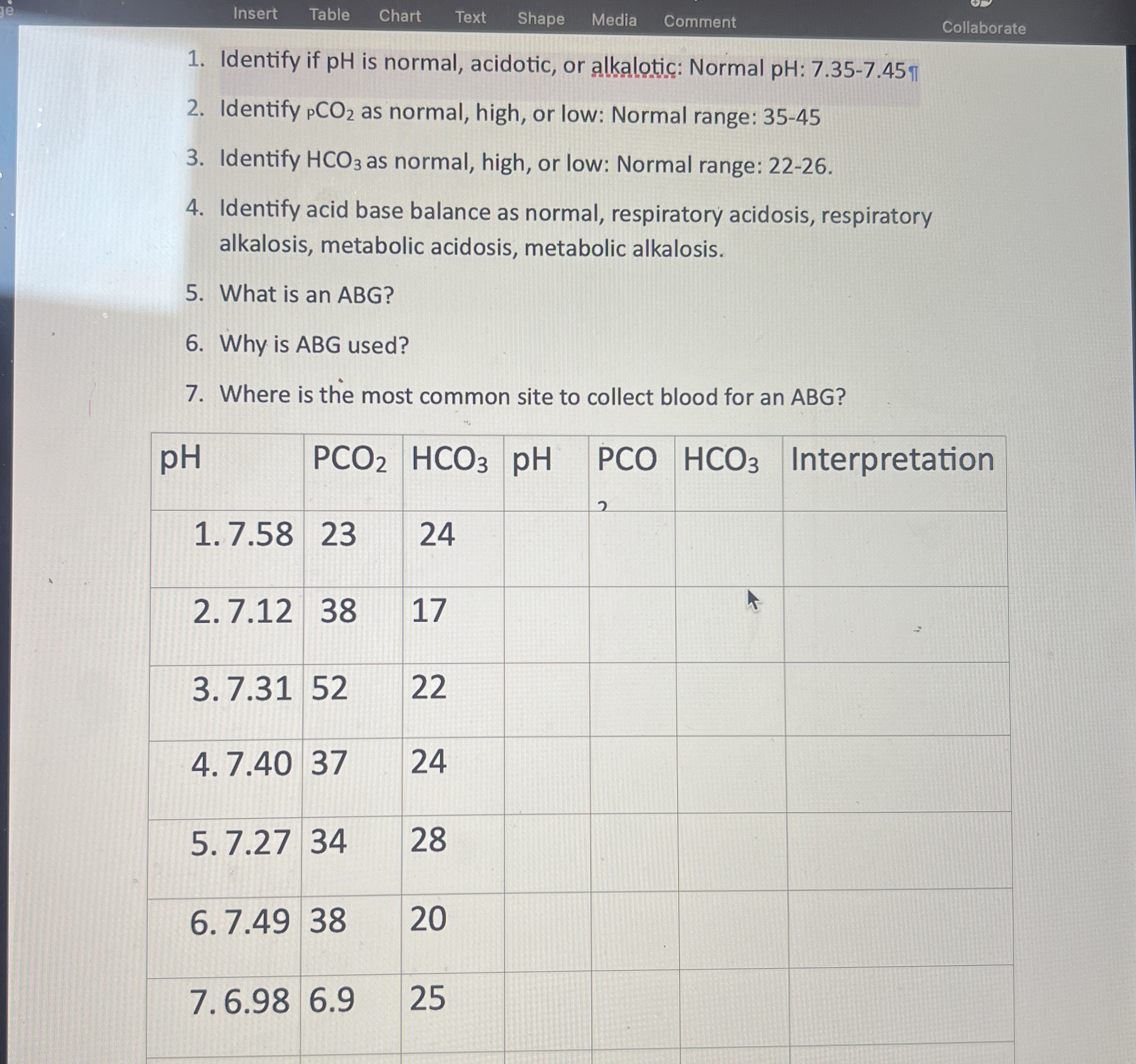 Solved Identify if pH ﻿is normal, acidotic, or alkalotic: | Chegg.com