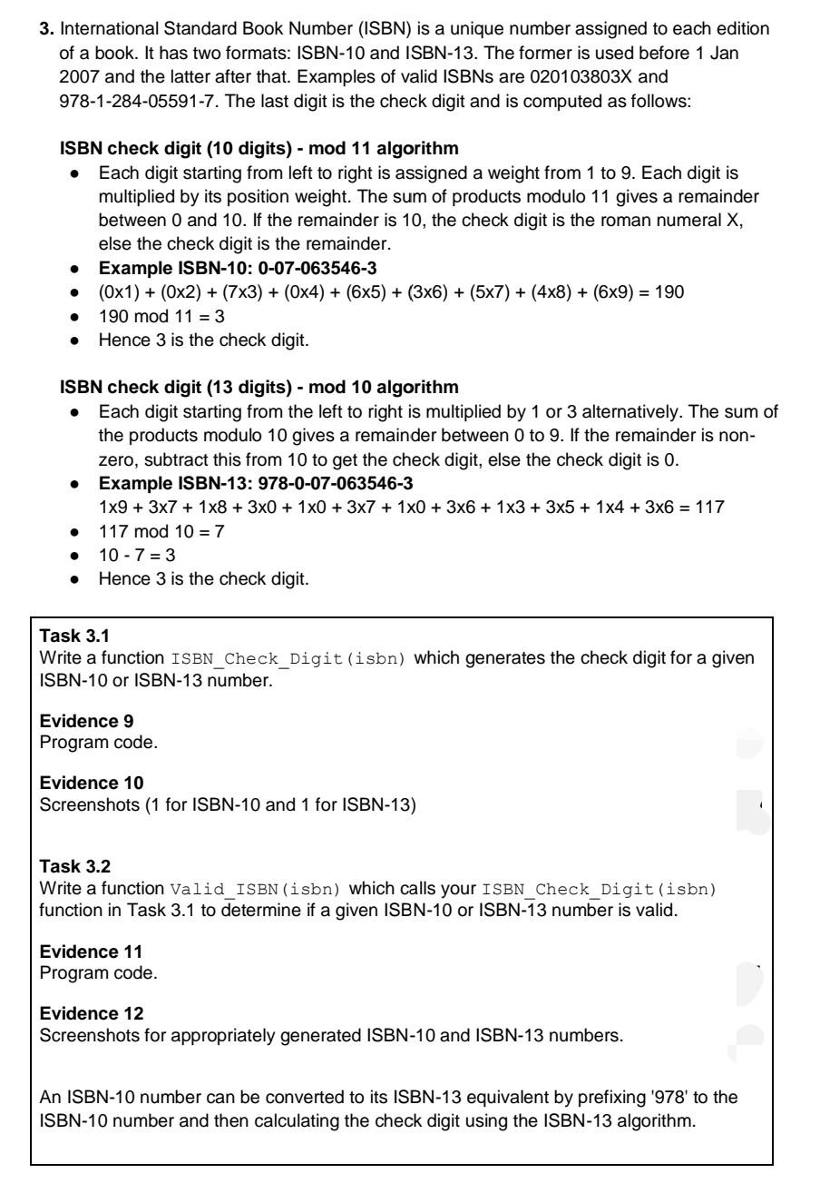 Solved 3. International Standard Book Number (ISBN) is a | Chegg.com