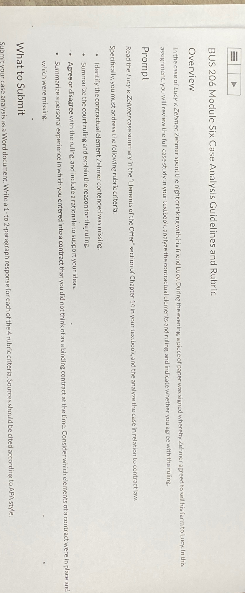 Solved BUS 206 ﻿Module Six Case Analysis Guidelines and | Chegg.com