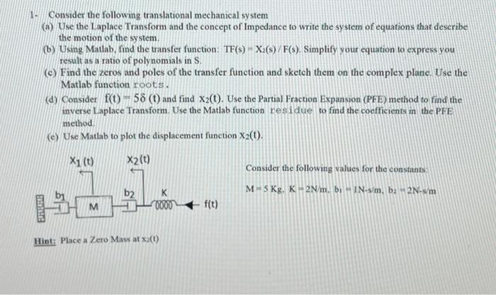 Solved 1. Consider the following translational mechanical sy | Chegg.com