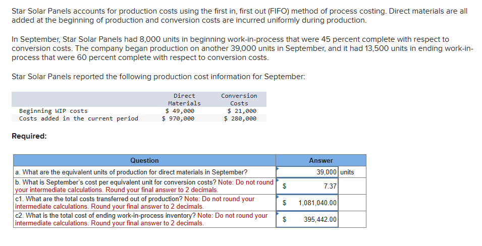 Solved Star Solar Panels accounts for production costs using | Chegg.com