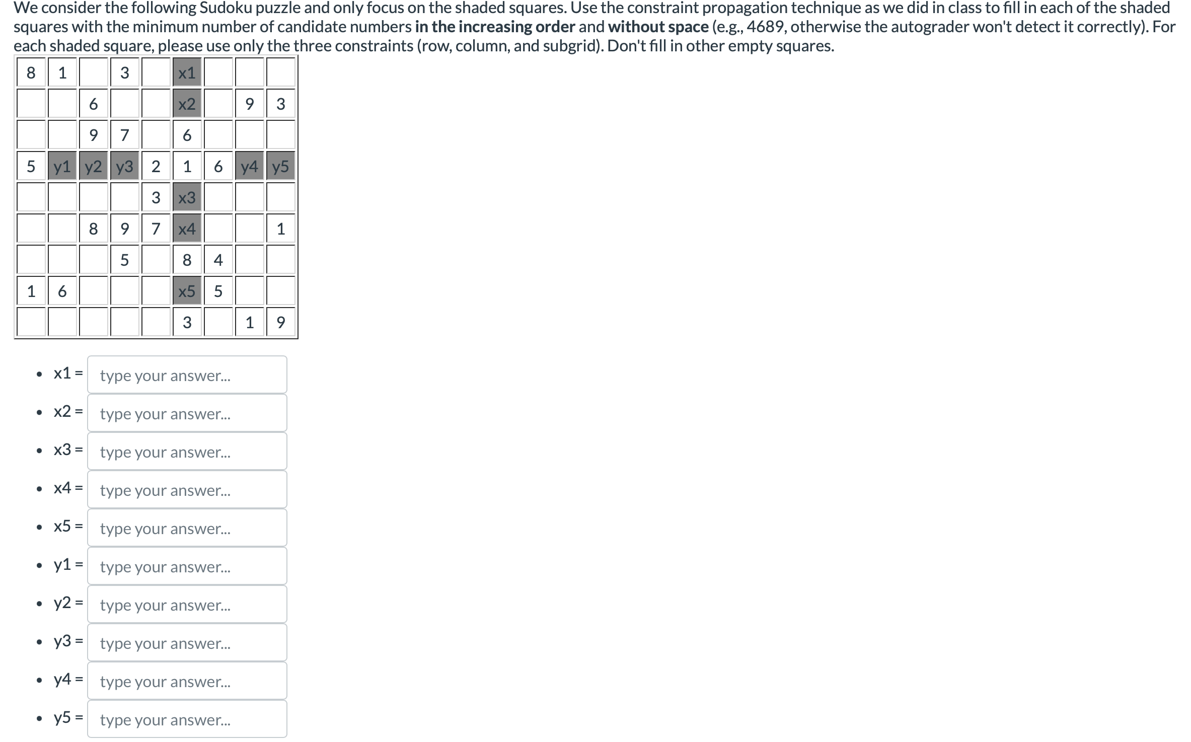 Solved We consider the following Sudoku puzzle and only | Chegg.com