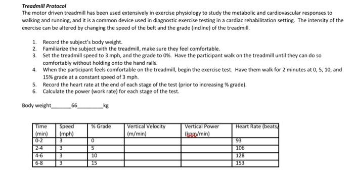 Solved Treadmill Protocol The motor driven treadmill has | Chegg.com