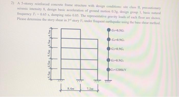 Solved 2) A 5-storey reinforced concrete frame structure | Chegg.com