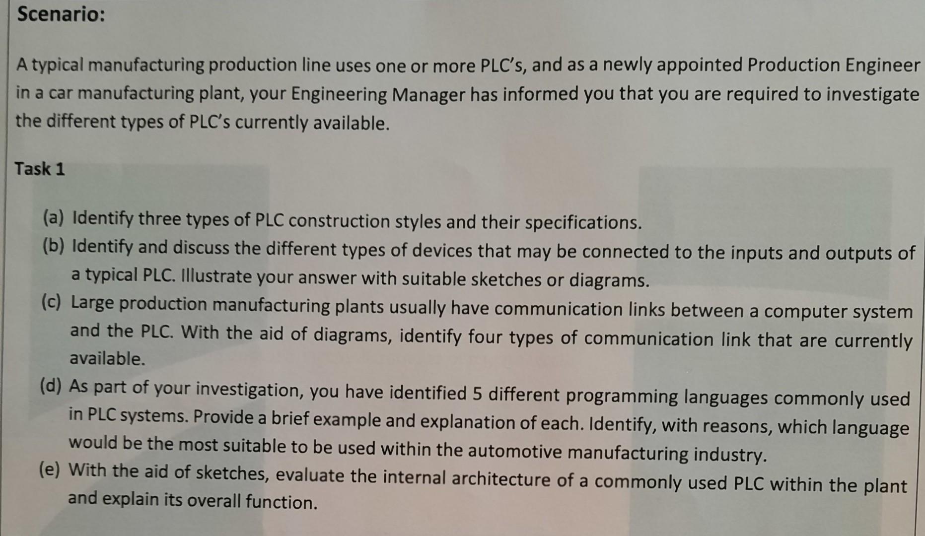 Solved A typical manufacturing production line uses one or | Chegg.com
