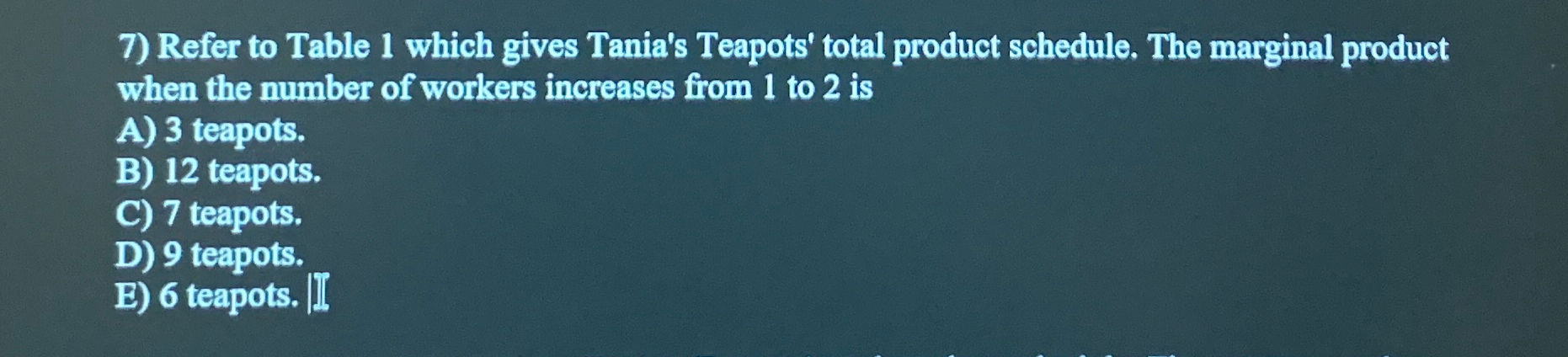 Solved Refer to Table 1 ﻿which gives Tania's Teapots' total | Chegg.com