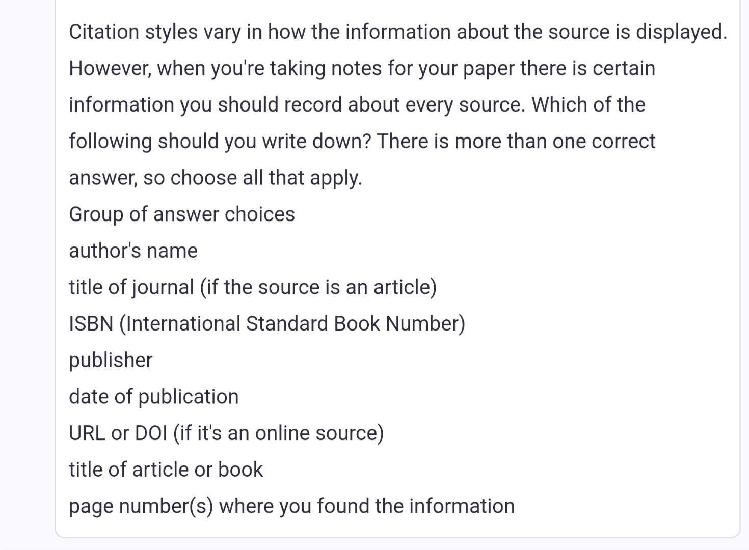 Solved Citation styles vary in how the information about the | Chegg.com