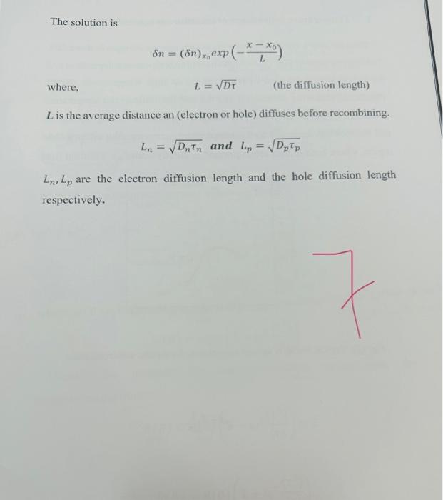 Solved Diffusion, Recombination and the equation of | Chegg.com