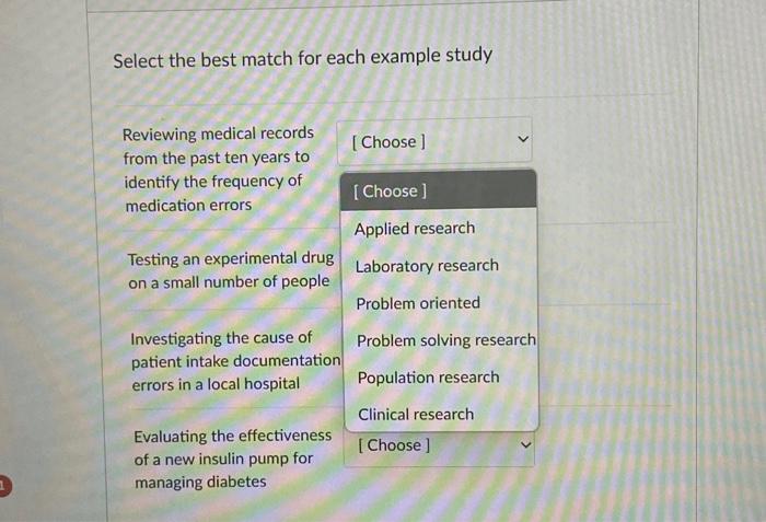 Solved Select the best match for each example study | Chegg.com