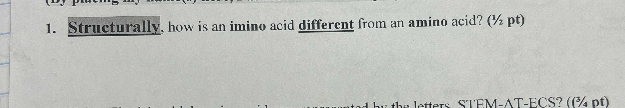 Solved Structurally, how is an imino acid different from an | Chegg.com
