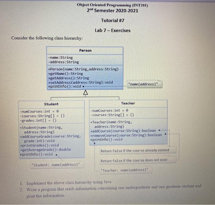 Solved Object Oriented Programming (INT201) 2nd Semester | Chegg.com