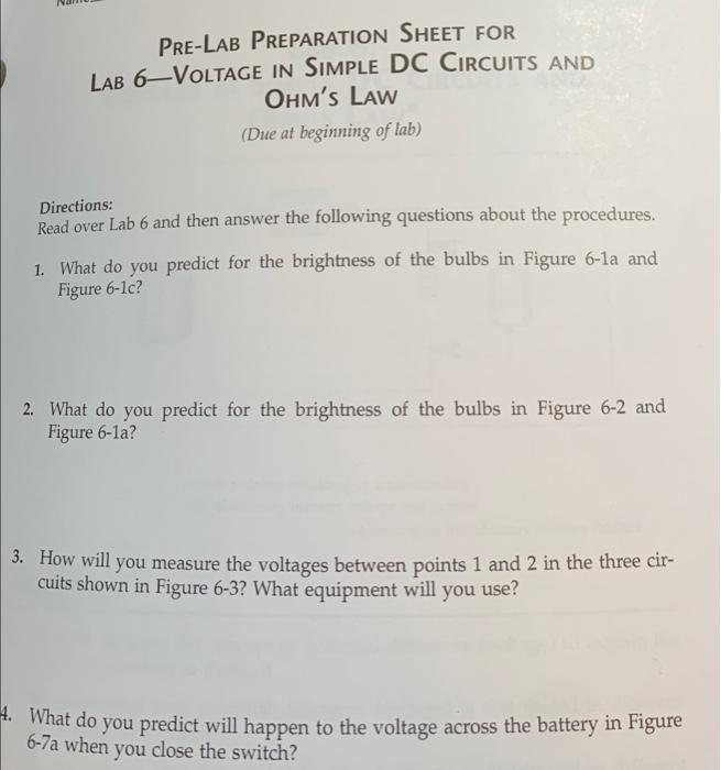 Solved PRE-LAB PREPARATION SHEET FOR LAB 6–VOLTAGE IN SIMPLE | Chegg.com