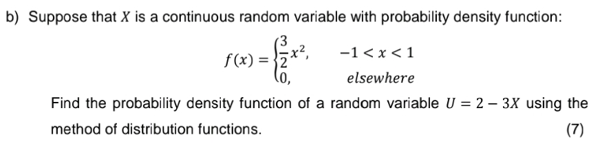 Solved b) ﻿Suppose that x ﻿is a continuous random variable | Chegg.com