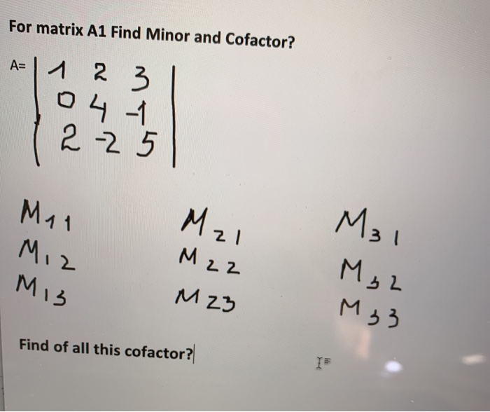 Solved For matrix A1 Find Minor and Cofactor? A= 1 1 2 3 3 | Chegg.com