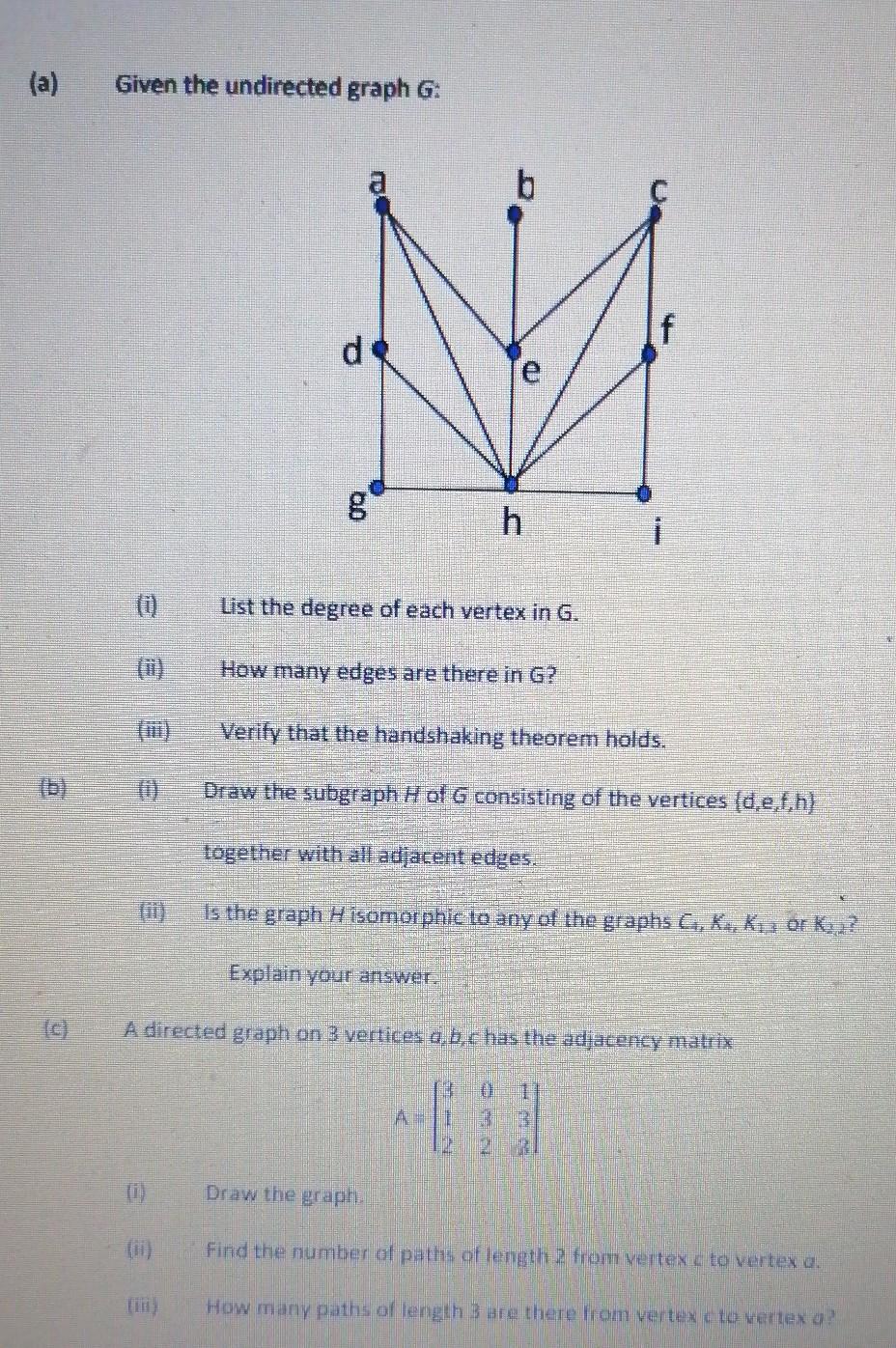Solved Given the undirected graph G: C oo h List the degree | Chegg.com