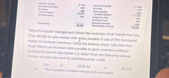 Solved Cash (no excess) Accounts receivable Inventory | Chegg.com