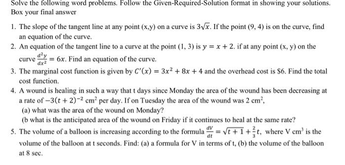 Solved Solve the following word problems. Follow the | Chegg.com