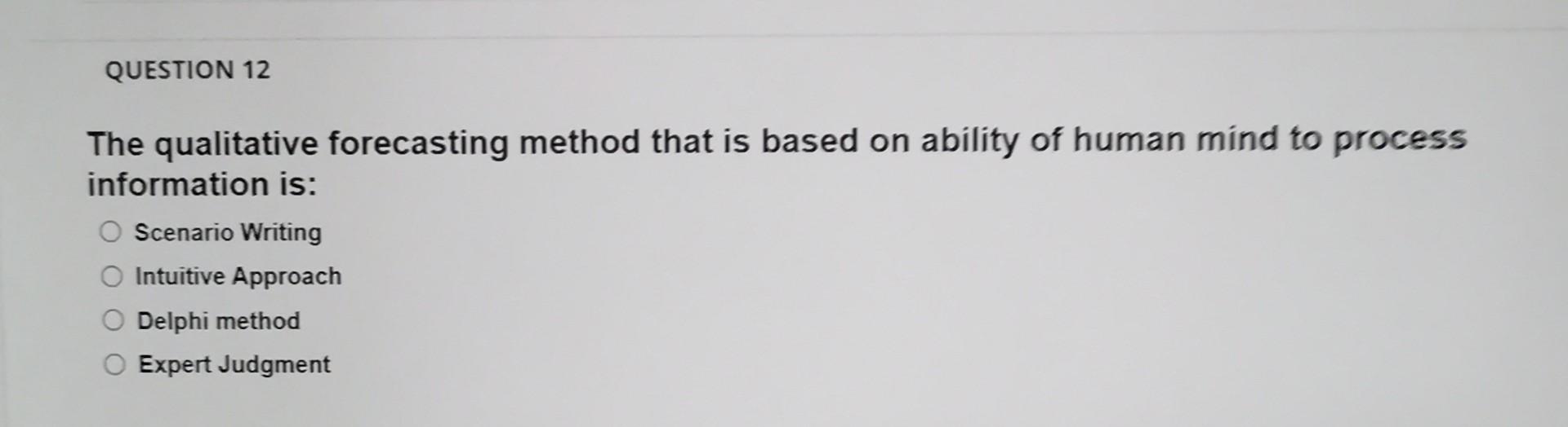 Solved QUESTION 12 The qualitative forecasting method that | Chegg.com