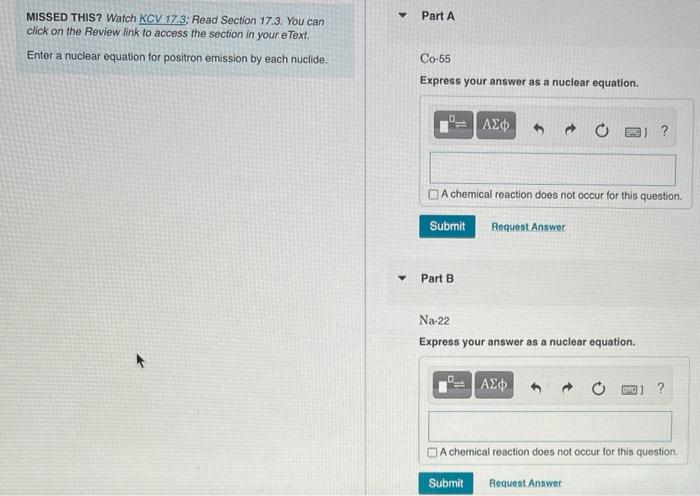 Solved Part A MISSED THIS? Watch KCV 17.3: Read Section | Chegg.com