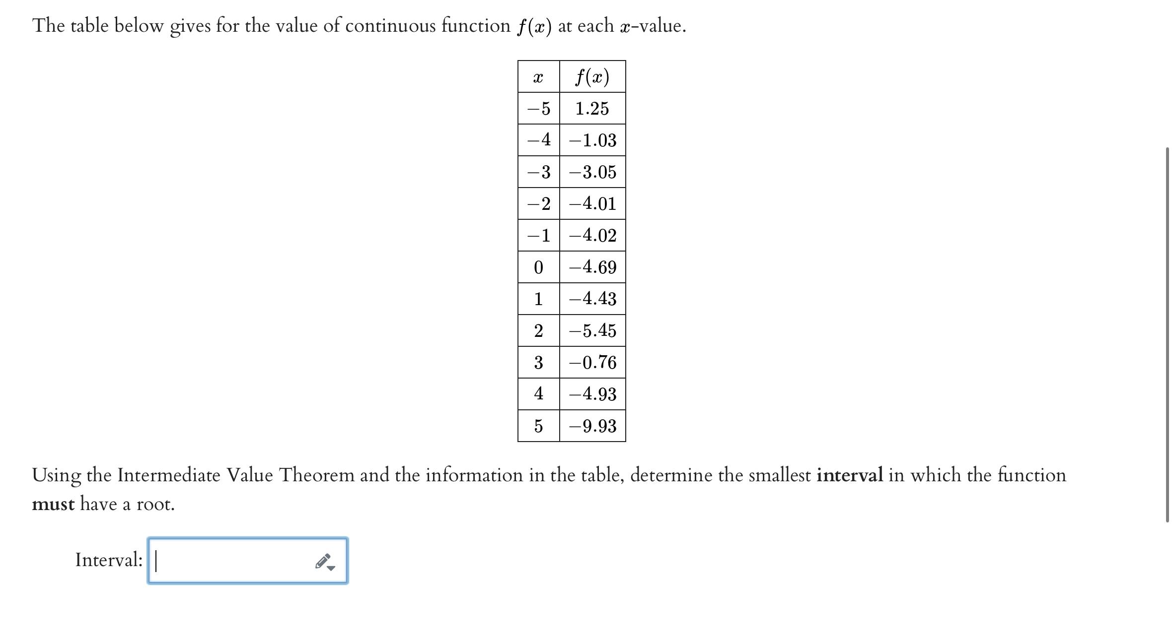 Solved The table below gives for the value of continuous | Chegg.com