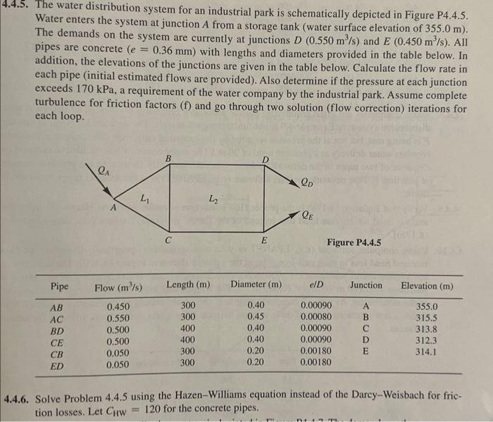 Solved Water enters tibution system for an industrial park | Chegg.com