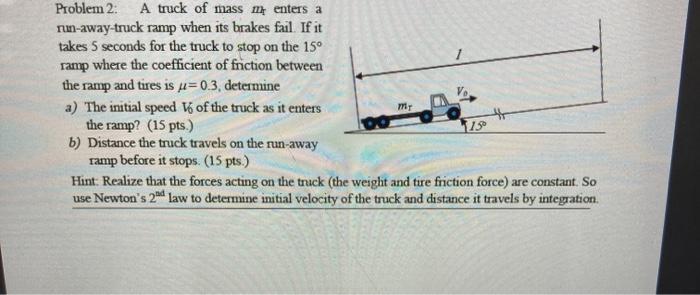 Solved Problem 2: A truck of mass enters a run-away-truck | Chegg.com