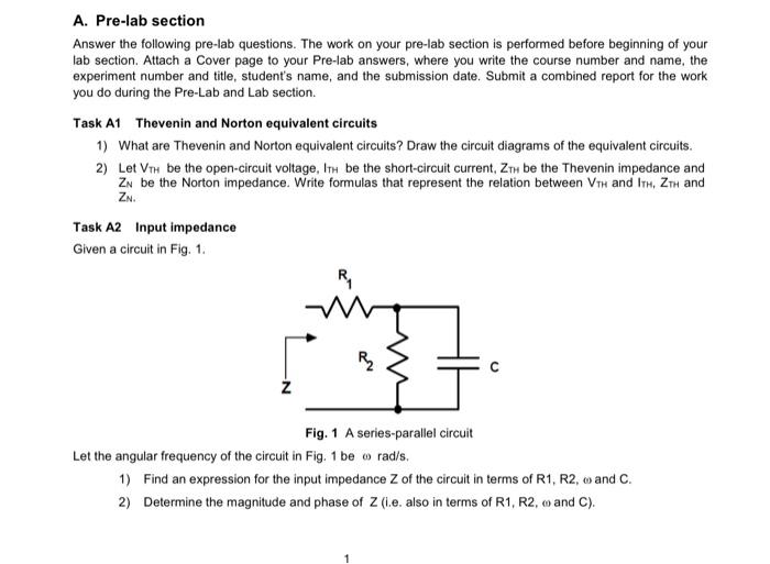 Solved A. Pre-lab section Answer the following pre-lab | Chegg.com