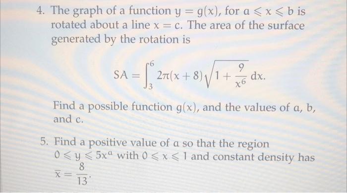 Solved 4. The graph of a function y=g(x), for a⩽x⩽b is | Chegg.com