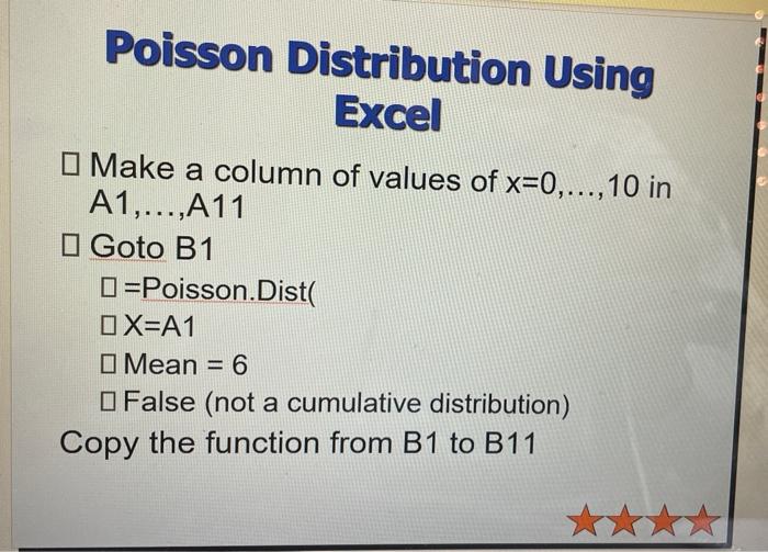 Solved Poisson Distribution Using Excel Make a column of | Chegg.com