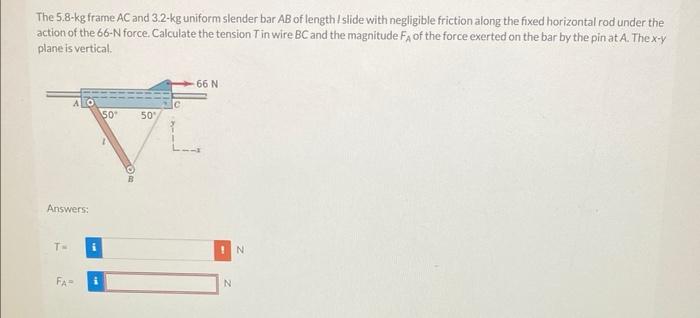 Solved The 5.8−kg frame AC and 3.2−kg uniform slender bar AB | Chegg.com