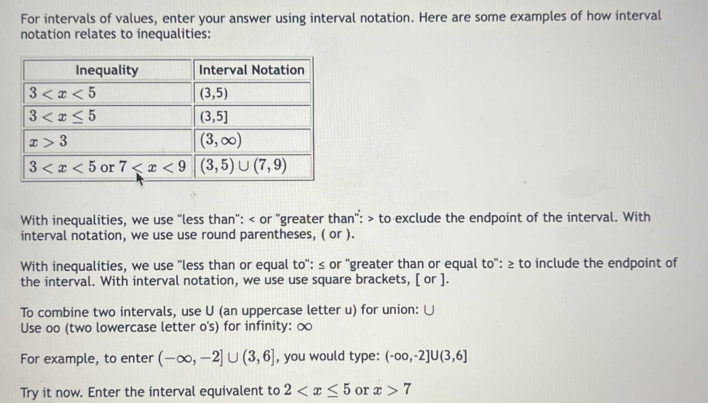 Solved For intervals of values, enter your answer using | Chegg.com