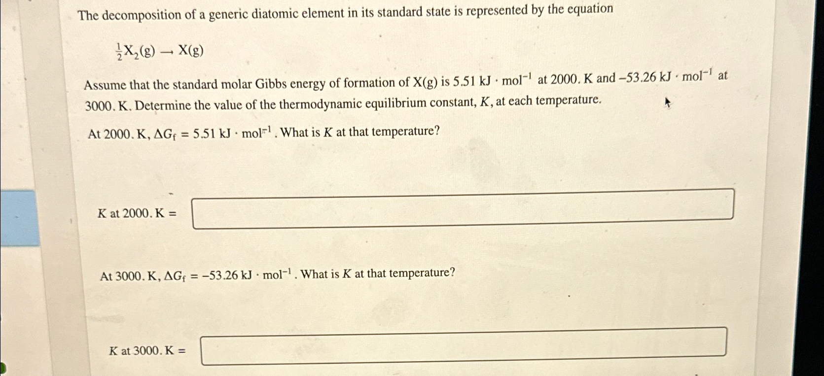 Solved The decomposition of a generic diatomic element in | Chegg.com