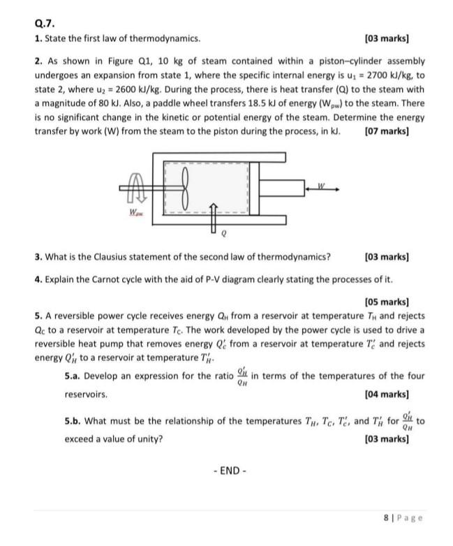 Solved Q.7. 1. State the first law of thermodynamics. [03 | Chegg.com