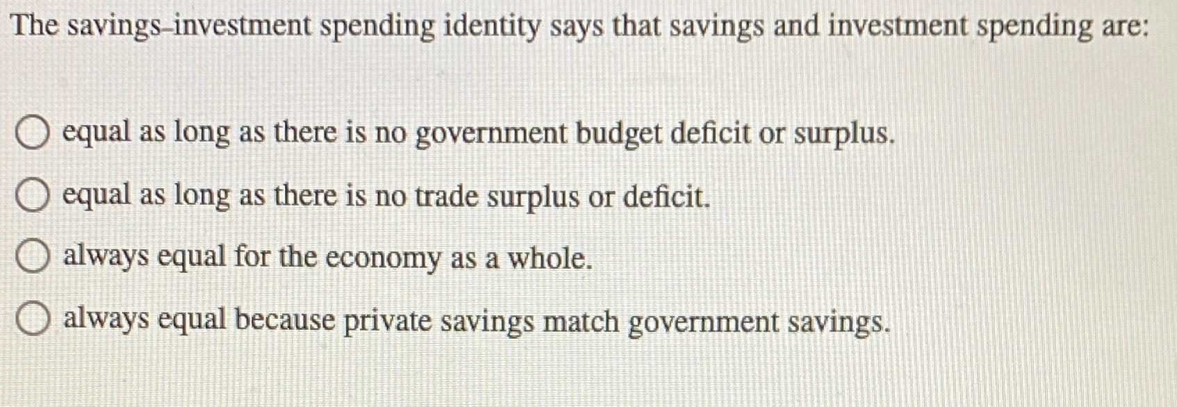 Solved The savings-investment spending identity says that | Chegg.com