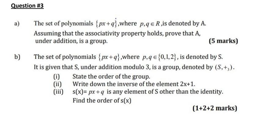 Solved a) The set of polynomials {px+q}, where p,q∈R, is | Chegg.com