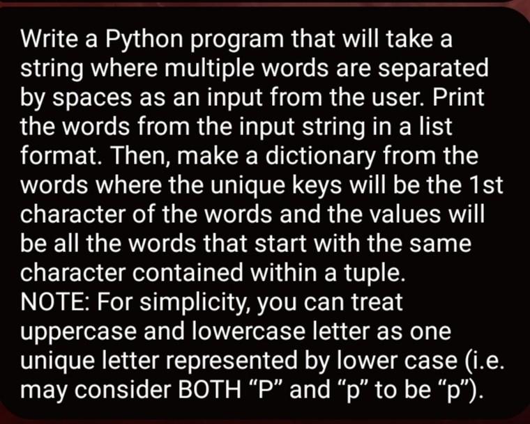 Solved Write a Python program that will take a string where | Chegg.com
