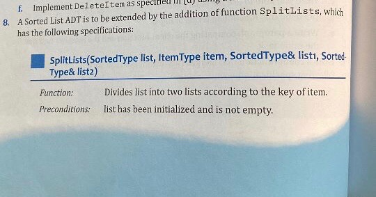 f. Implement DeleteItem as specine 8. A Sorted List | Chegg.com