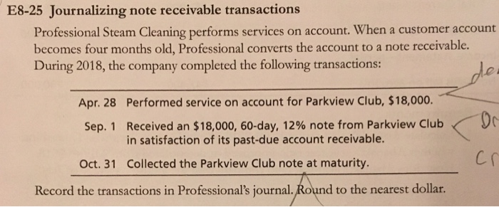 Solved E8-25 Journalizing note receivable transactions | Chegg.com
