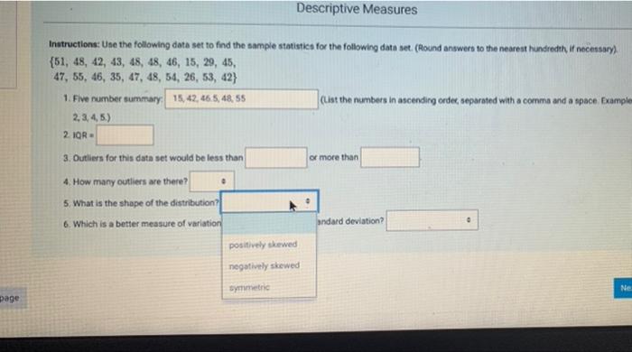 Solved Descriptive Measures Instructions: Use the following | Chegg.com