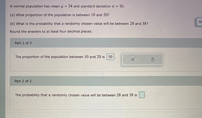 Solved A normal population has mean u = 34 and standard | Chegg.com