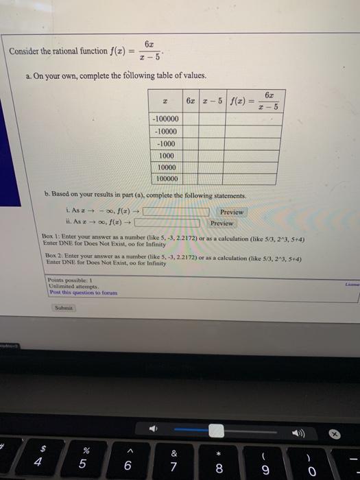 Solved Consider the rational function f(x) 63 2 - 5 a. On | Chegg.com