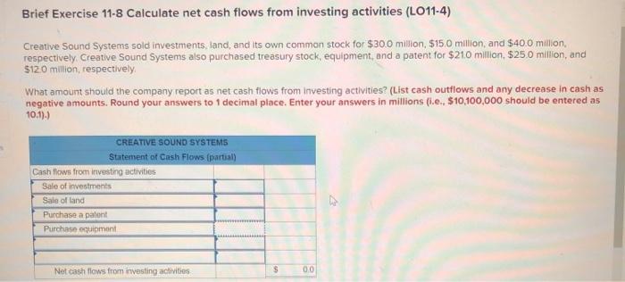 Solved Brief Exercise 11-8 Calculate net cash flows from | Chegg.com