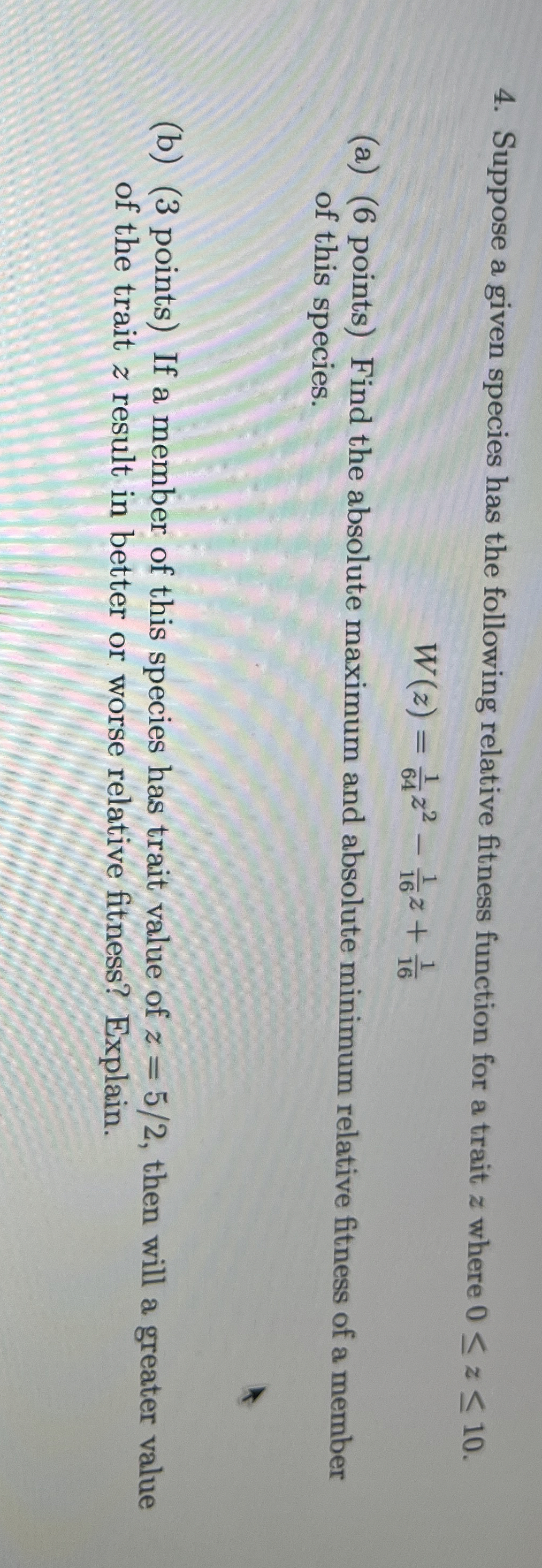 Solved Suppose a given species has the following relative | Chegg.com