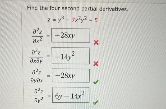 Solved Find the four second partial derivatives. | Chegg.com