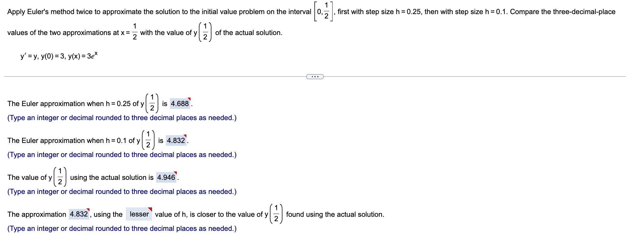 Apply Euler's method twice to approximate the | Chegg.com