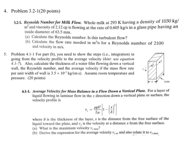 Solved 4. Problem 3.2-1(20 points) 3.2-1. Reynolds Number | Chegg.com